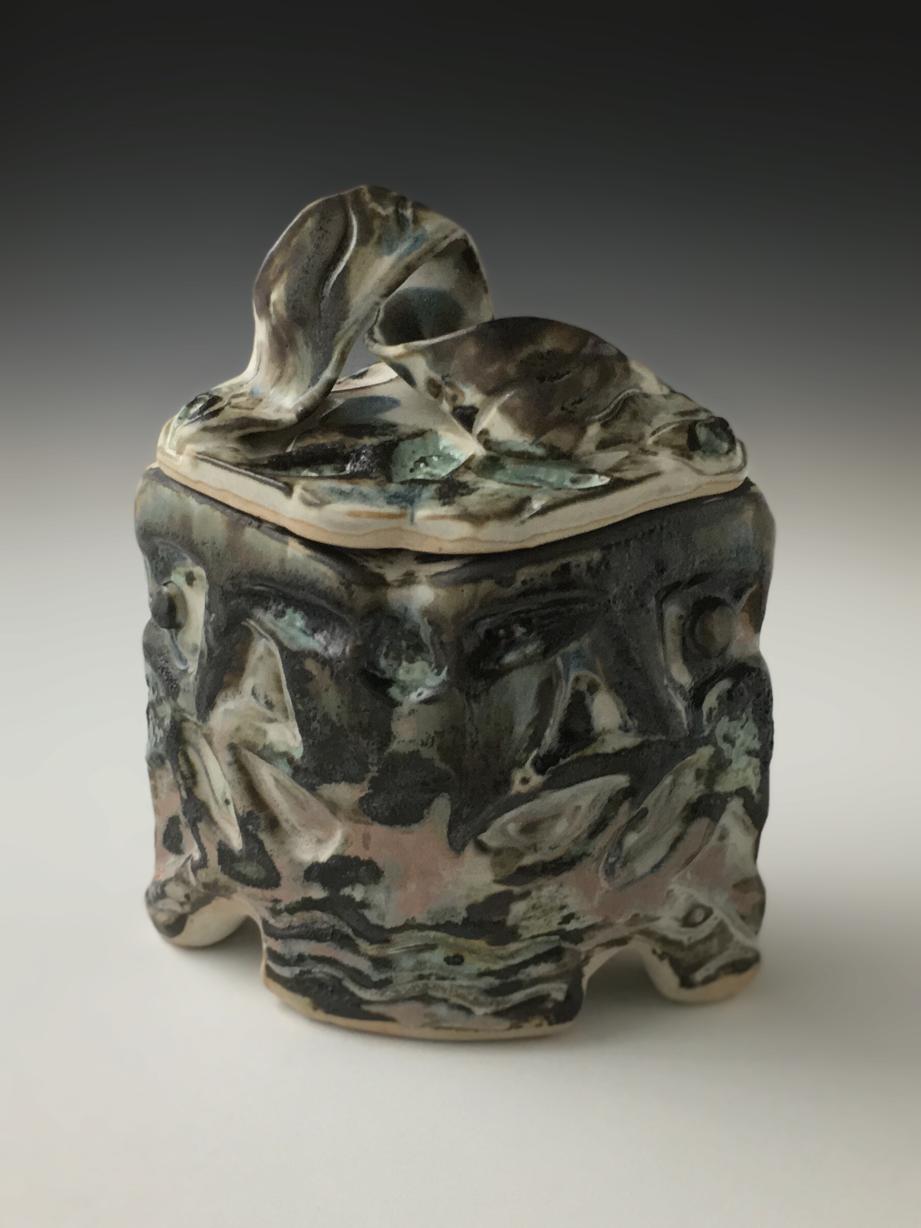 Sculptured Camouflage Container | Mad Monkey Ceramic Studio